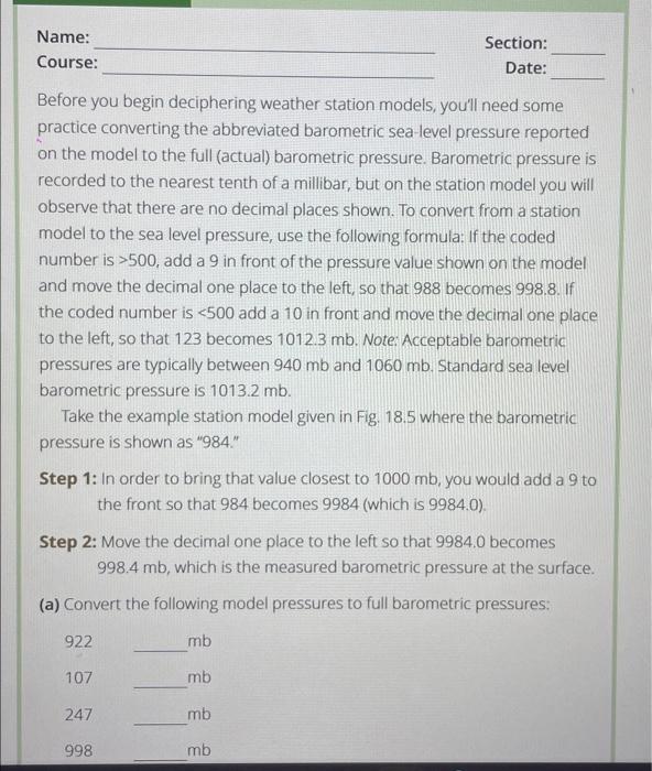 Solved Name: Course: Section: Date: Before you begin | Chegg.com