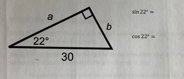 Solved sin 22° = cos 22° = 220 30 | Chegg.com