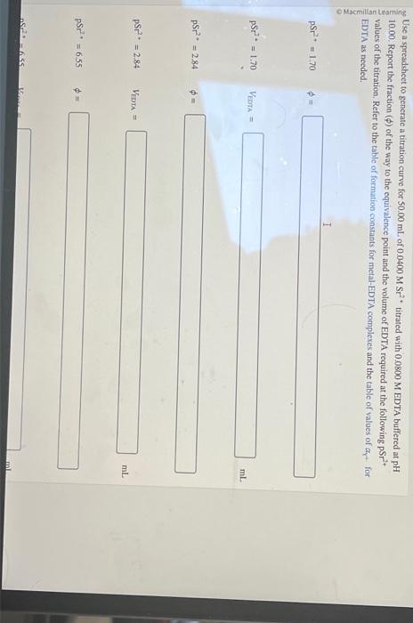 Use a spreadsheet to gencrate a titration curve for | Chegg.com