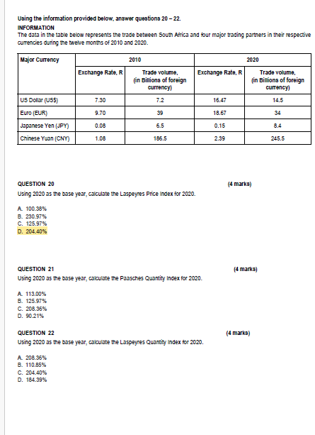 Solved Using the information provided below, answer | Chegg.com