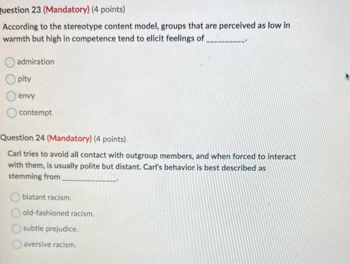 Solved According to the stereotype content model, groups | Chegg.com