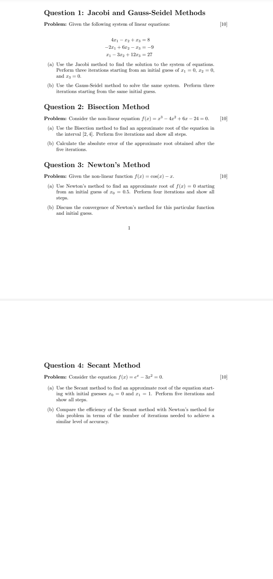Solved Question 1 Jacobi And Gauss Seidel Methodsproblem