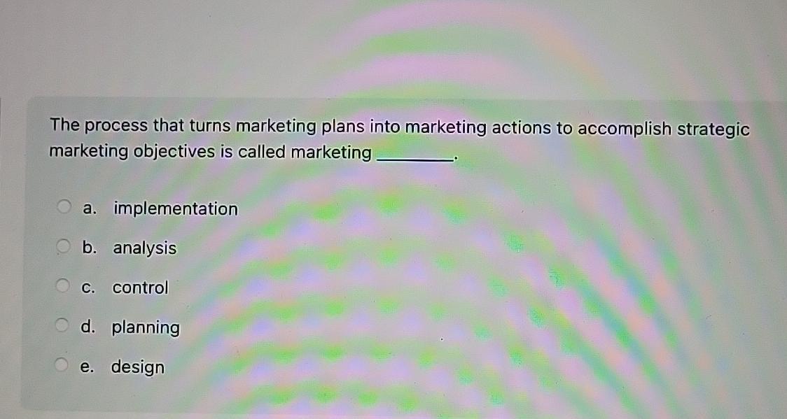 Solved The process that turns marketing plans into marketing | Chegg.com