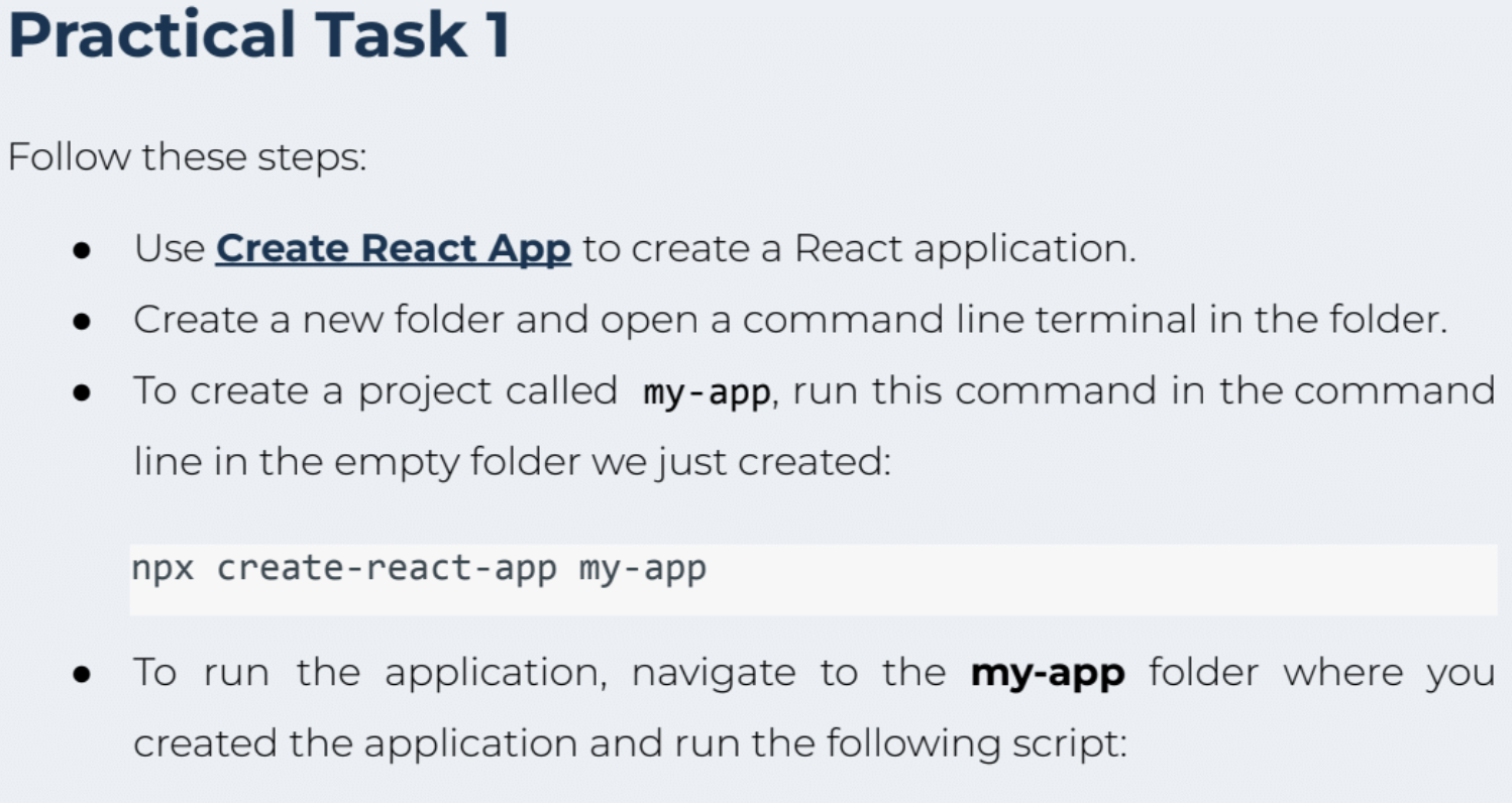 Solved Practical Task 1Follow these steps:Use Create React | Chegg.com