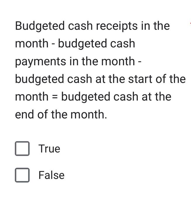 Solved Budgeted cash receipts in the month - budgeted cash | Chegg.com