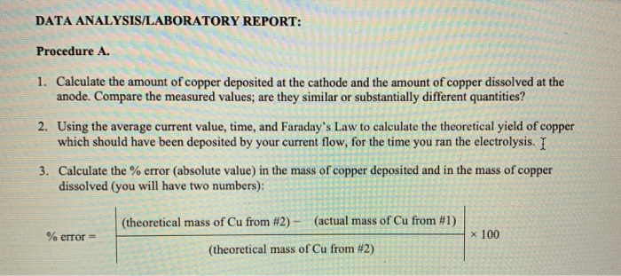 Solved DATA ANALYSIS/LABORATORY REPORT: Procedure A. | Chegg.com