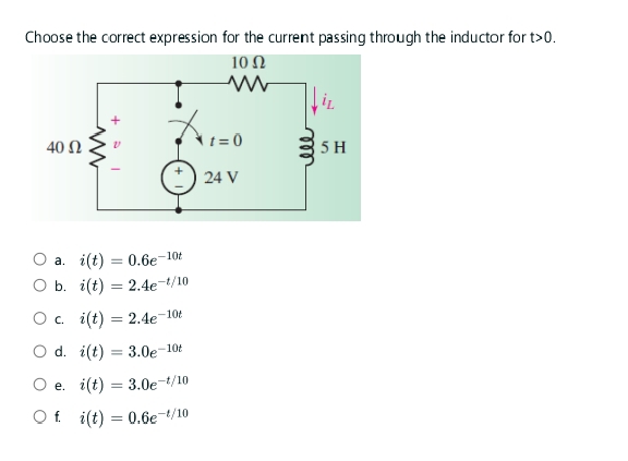 Choose the correct expression for the current passing | Chegg.com