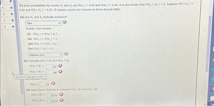 Solved 2. 3. 4. 5. 6. O 3 The prior probabilities for events | Chegg.com