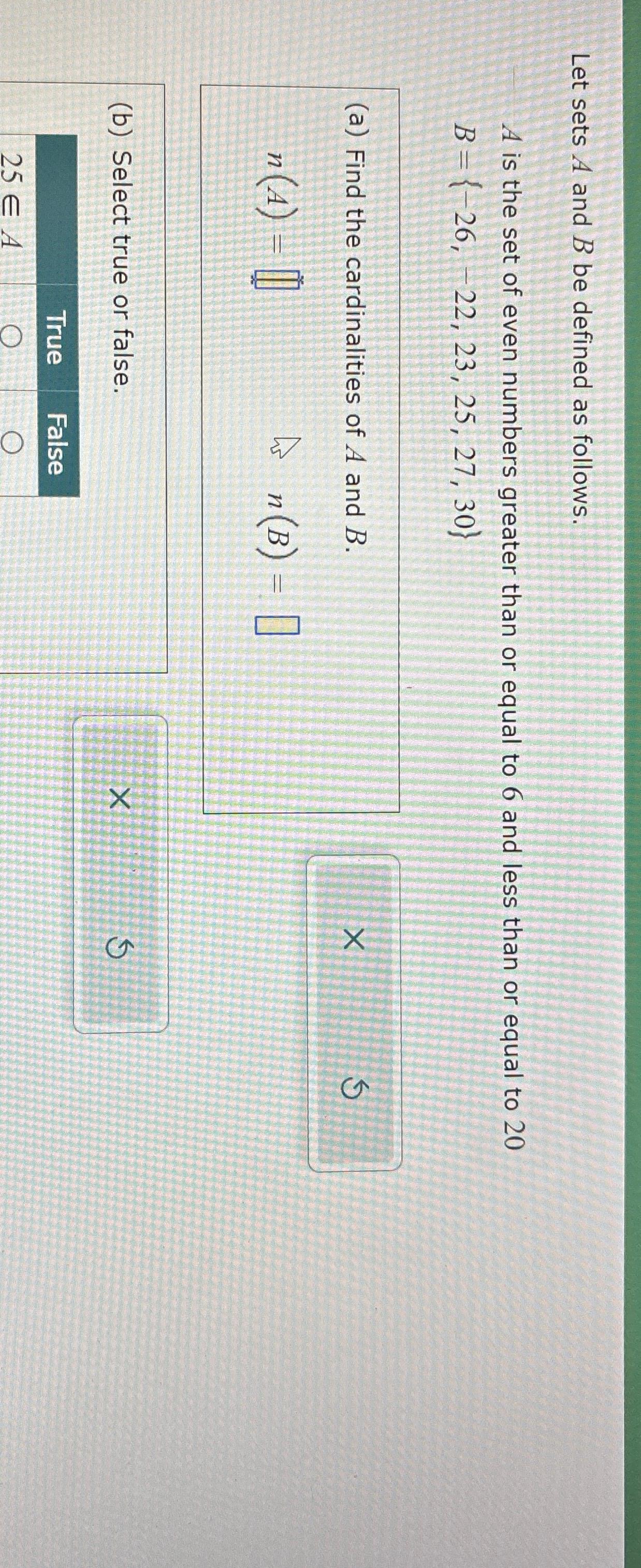Solved Let sets A and B ﻿be defined as follows.A ﻿is the set | Chegg.com