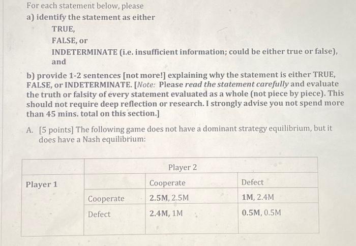 Solved For each statement below, please a) identify the | Chegg.com