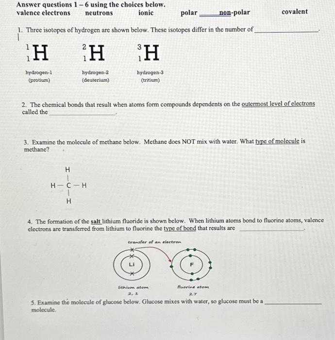 Solved Answer questions 1−6 using the choices below. valence | Chegg.com