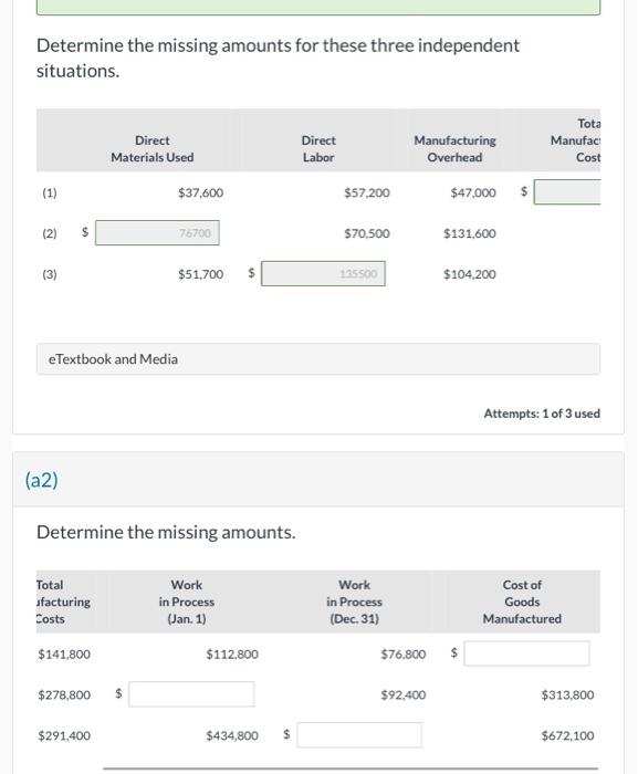 Solved Determine the missing amounts for these three | Chegg.com