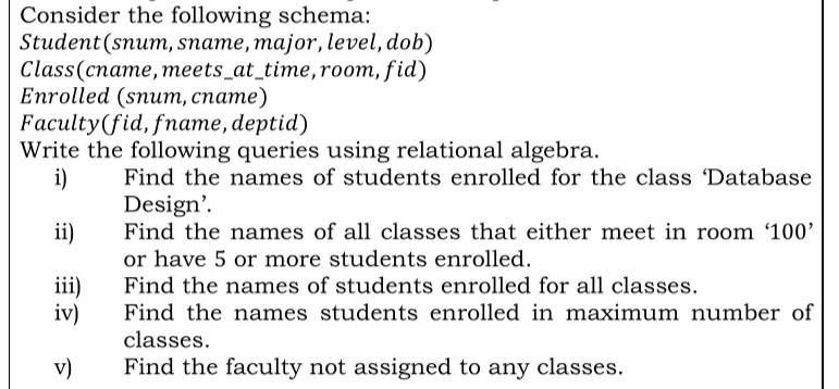Solved Consider the following schema: Student(snum, sname, | Chegg.com