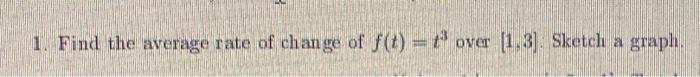 Solved 1. Find the average rate of change of f(t)=t3 over | Chegg.com