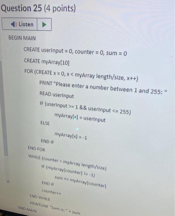 Solved CREATE userinput =0, counter =0, sum =0 CREATE | Chegg.com
