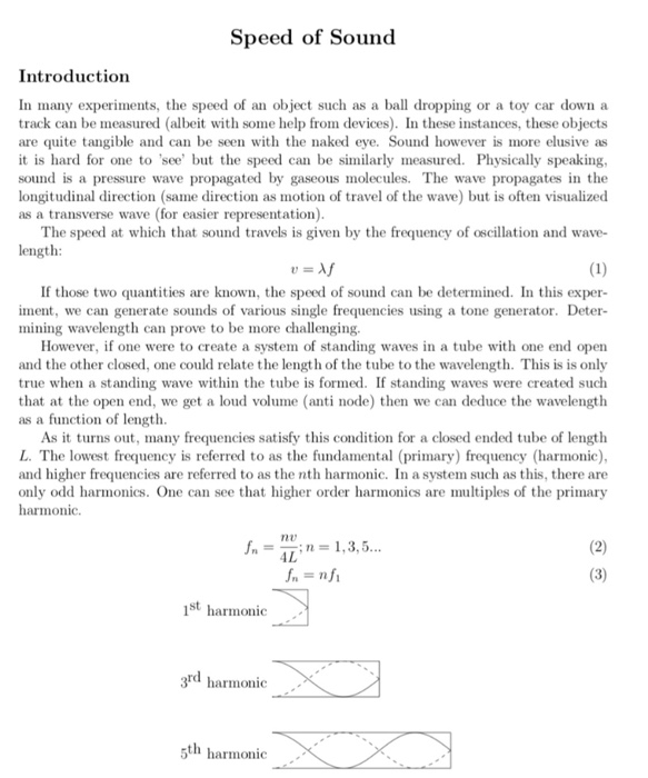 Solved Speed of Sound Introduction In many experiments, the | Chegg.com