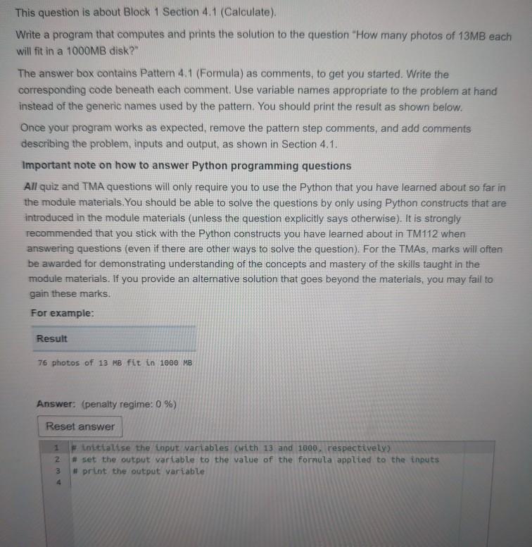 Solved This question is about Block 1 Section 4.1 | Chegg.com
