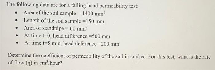 Solved The following data are for a falling head | Chegg.com