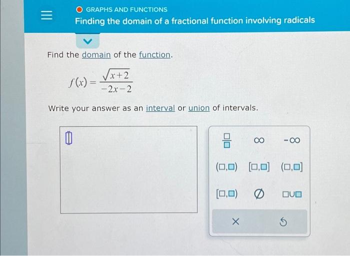 Solved Find the domain of the function. f(x)=−2x−2x+2 Write | Chegg.com