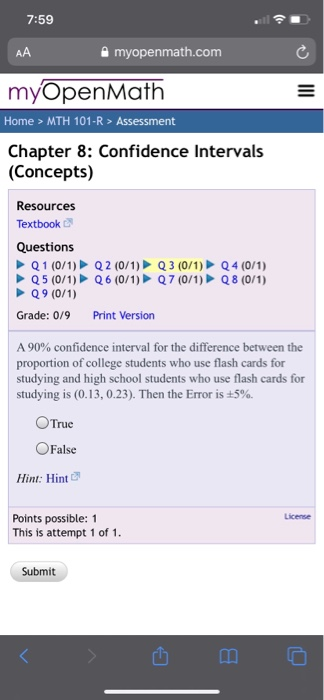 Solved 7:59 AA myopenmath.com myOpenMath Home > MTH 101-R > | Chegg.com