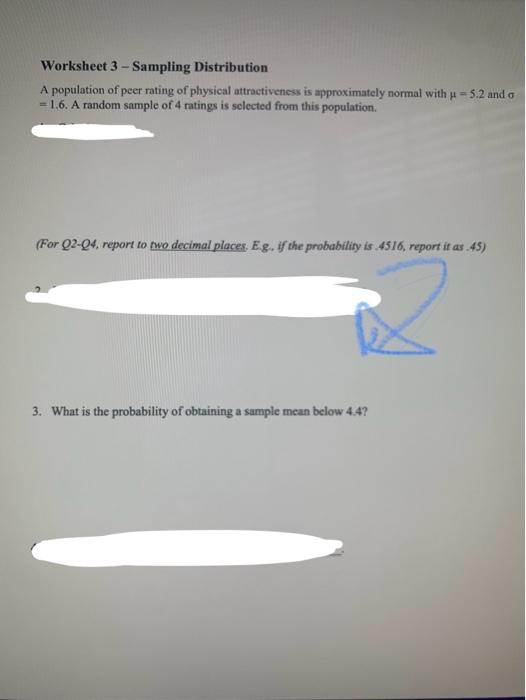 Solved Worksheet 3 Sampling Distribution A Population Of