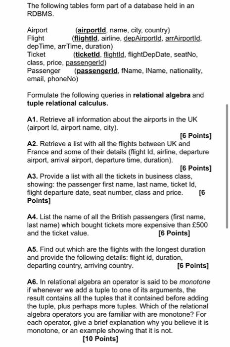 Solved The following tables form part of a database held in | Chegg.com