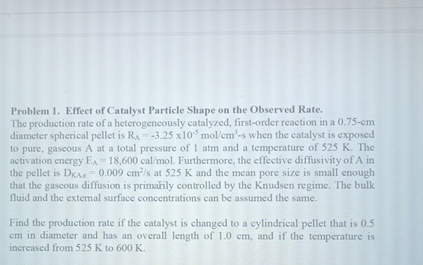 Problem 1. ﻿Effect of Catalyst Particle Shape on the | Chegg.com