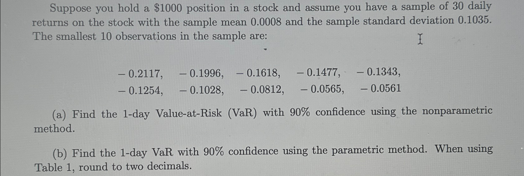 Solved Suppose you hold a $1000 ﻿position in a stock and | Chegg.com