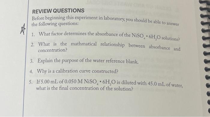 Solved REVIEW QUESTIONS Before beginning this experiment in | Chegg.com