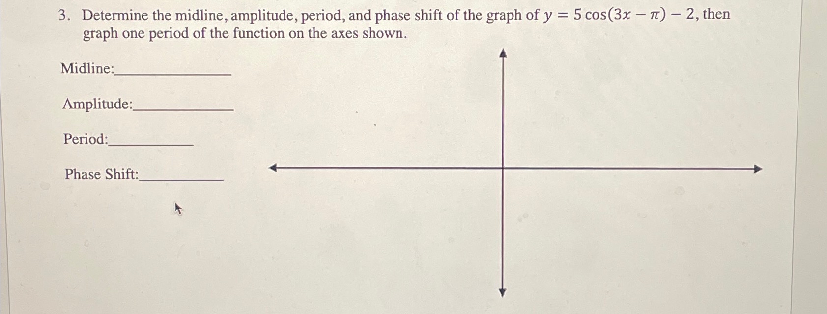 Solved Determine the midline, amplitude, period, and phase | Chegg.com