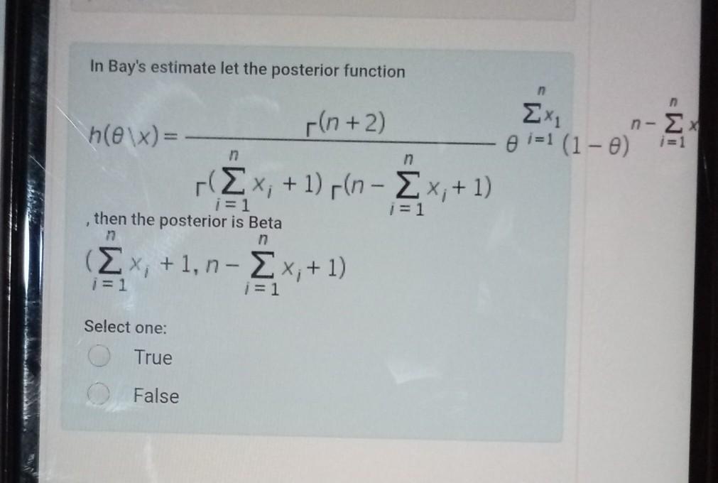 Solved In Bay's estimate let the posterior function n n - Σ. | Chegg.com