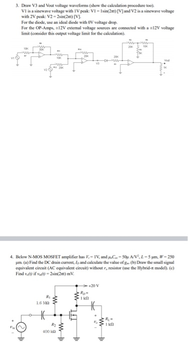 Solved 3. Draw V3 and Vout voltage waveforms (show the | Chegg.com