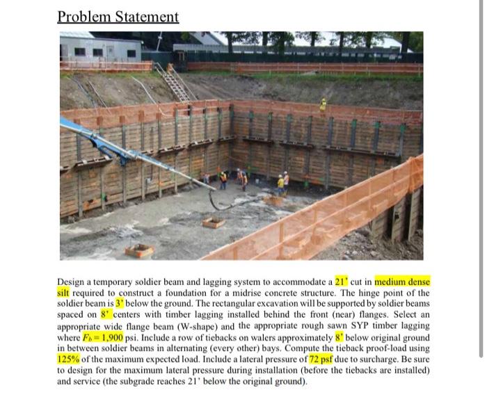 Solved Design a temporary soldier beam and lagging system to | Chegg.com