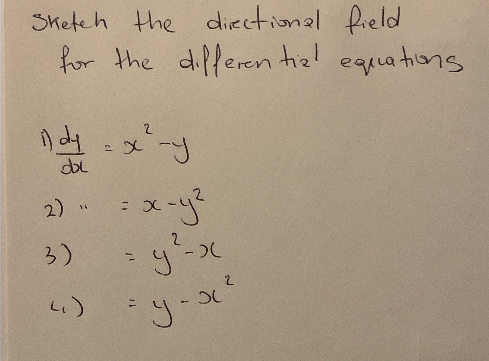 Solved sketeh the directional field for the differentizl | Chegg.com