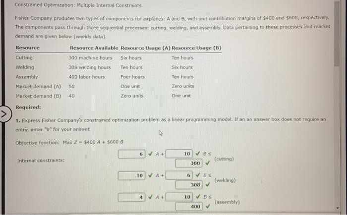 Solved Resource Constrained Optimization: Multiple Internal | Chegg.com