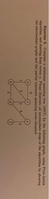 Solved Exercise 5. Compute a minimum spanning tree (MST) for | Chegg.com