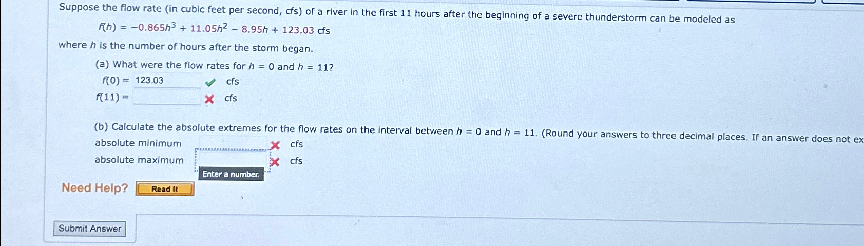 Solved Suppose the flow rate (in cubic feet per second, cfs) | Chegg.com