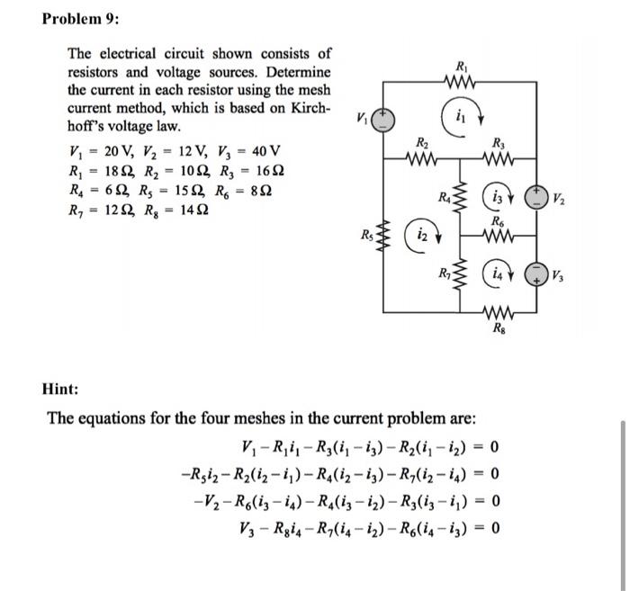 Solved Problem 9: RI w 1 The electrical circuit shown | Chegg.com