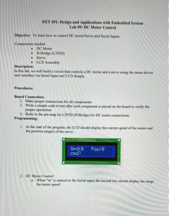 EET 491: Design and Applications with Embedded System | Chegg.com