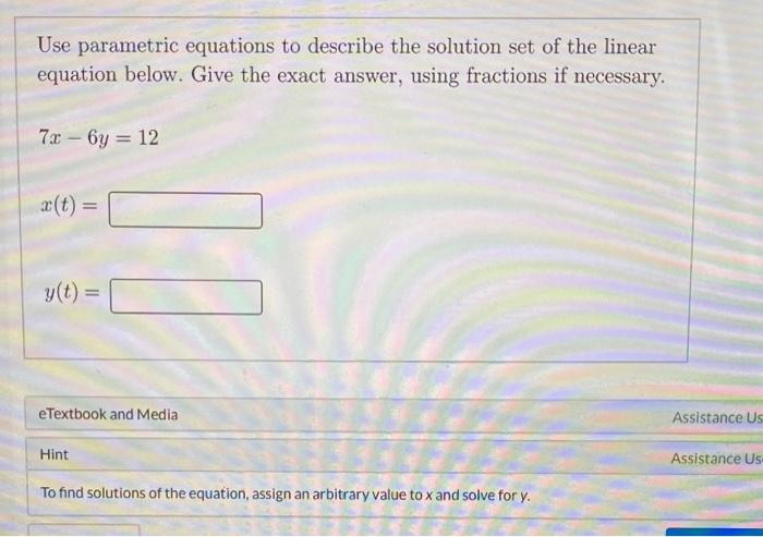 Solved Use parametric equations to describe the solution set | Chegg.com
