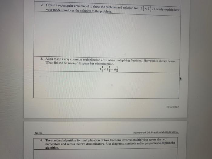 Solved 2. Create a rectangular area model to show the | Chegg.com