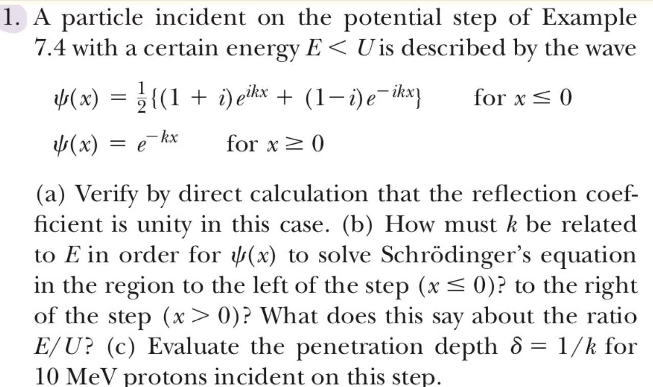 Solved A particle incident on the potential step of Example | Chegg.com