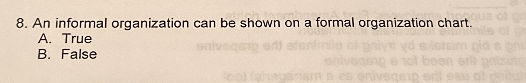Solved An informal organization can be shown on a formal | Chegg.com