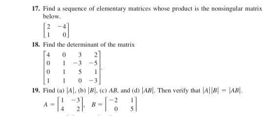 Solved 17. Find a sequence of elementary matrices whose | Chegg.com