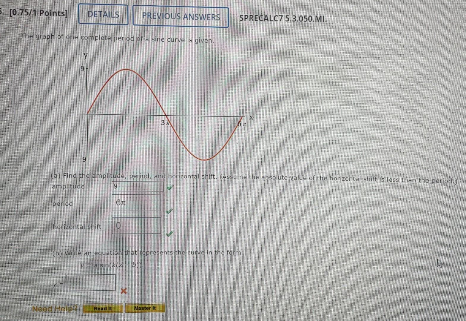 Solved The graph of one complete period of a sine curve is | Chegg.com