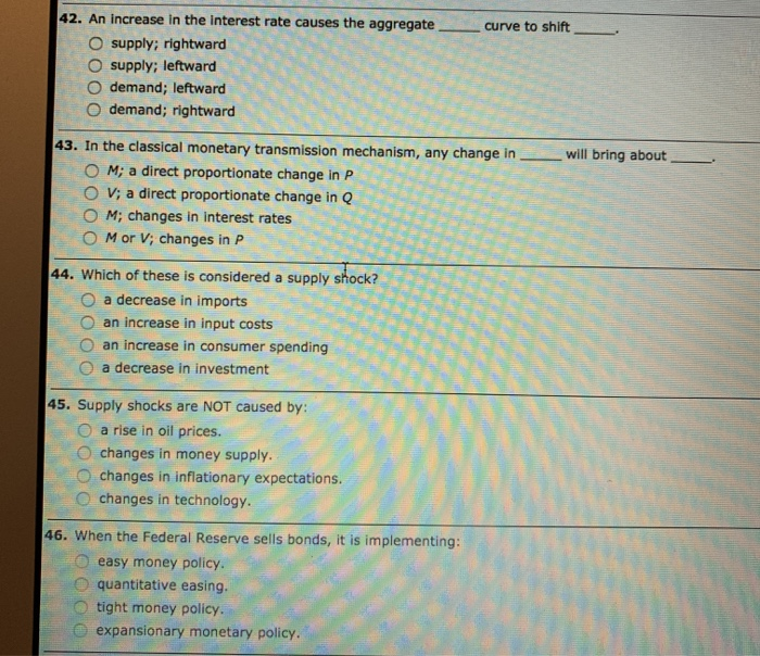 Solved curve to shift 42. An increase in the interest rate | Chegg.com
