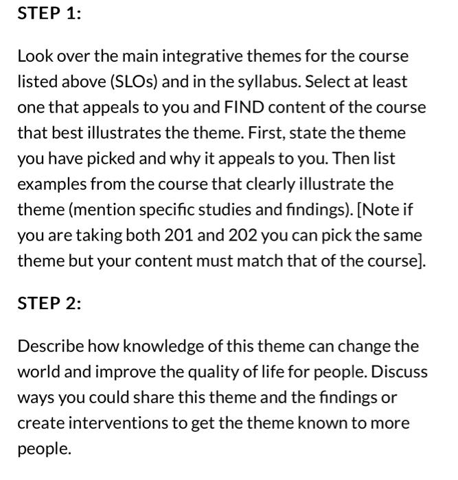 Solved STEP 1: Look over the main integrative themes for the | Chegg.com