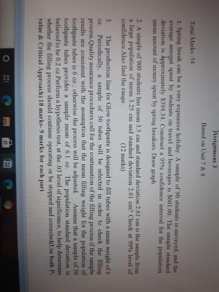 Solved Assignment 3 Based on Unit 7 & 8 Total Marks :54 1. | Chegg.com