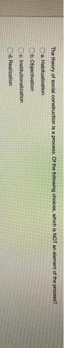 Solved The theory of social construction is a process. Of | Chegg.com