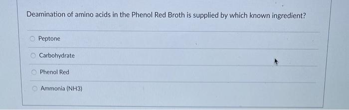 Solved Deamination of amino acids in the Phenol Red Broth is | Chegg.com